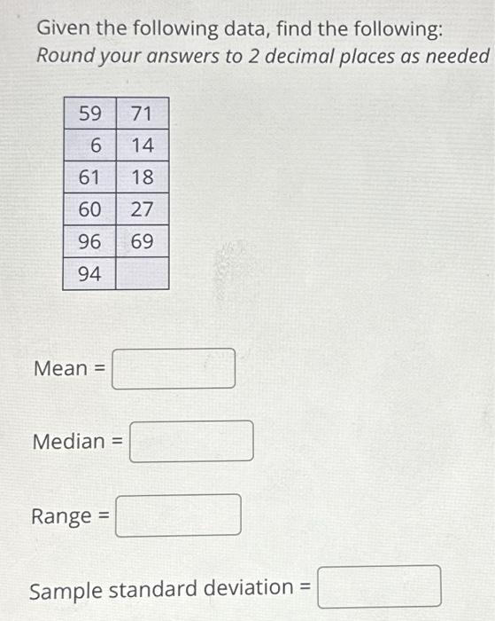 Solved Given the following data, find the following: Round | Chegg.com