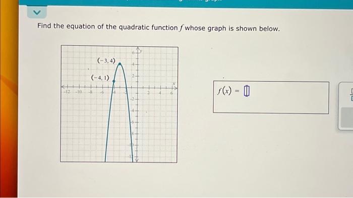 Solved Find the equation of the quadratic function f whose | Chegg.com