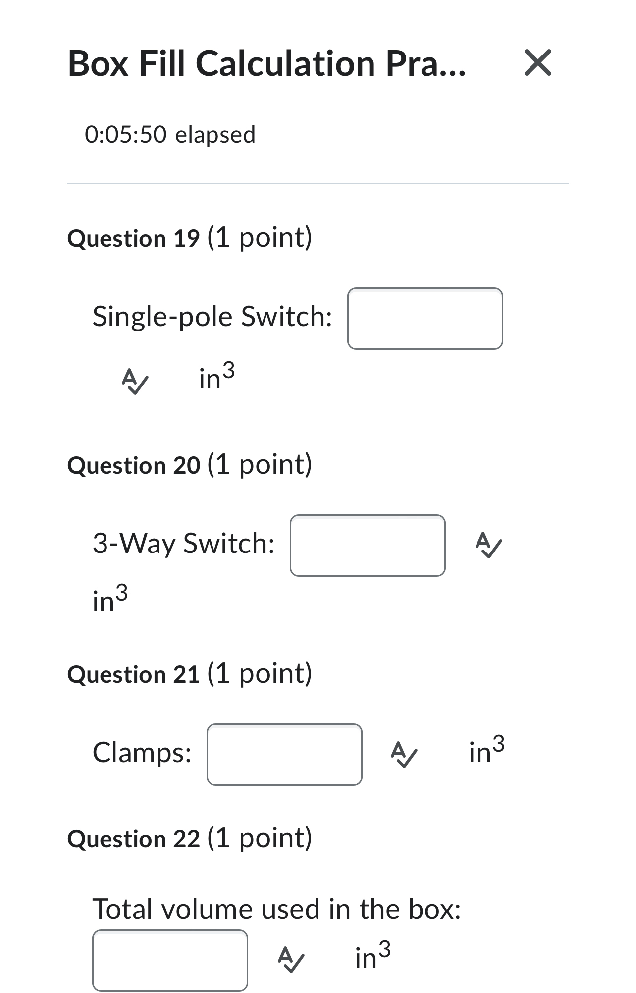 Solved Box Fill Calculation Pra...0:05:50 ﻿elapsedQuestion | Chegg.com
