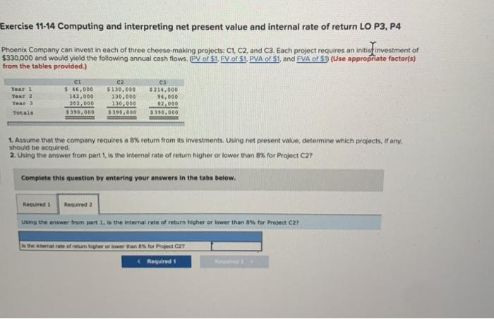 Solved Exercise 11-14 Computing and interpreting net present | Chegg.com