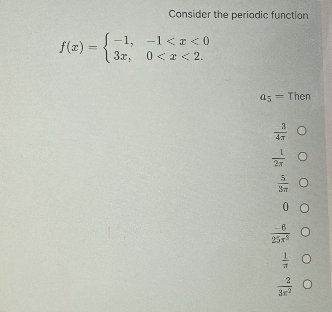 Solved Consider the periodic functiona5= ﻿Then | Chegg.com