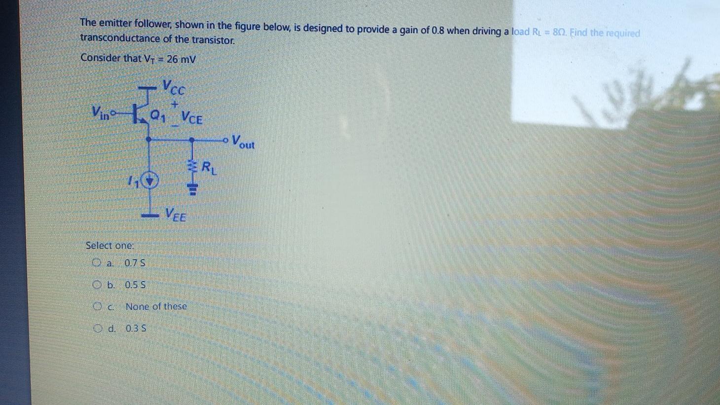 Solved The emitter follower, shown in the figure below, is | Chegg.com