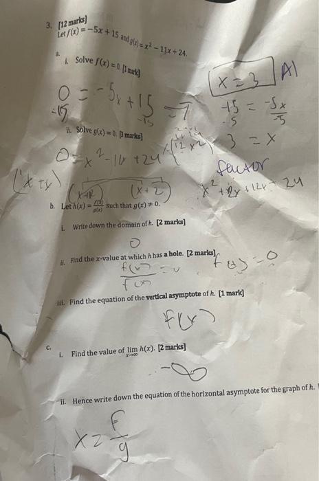 Solved Let f(x)=−5x+15 and g(x)=x2−11x+24 a. 1. Solve f(x)=0 | Chegg.com
