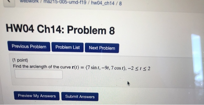 Solved webwork / ma215-005-umd-f19/ hw04_ch14/8 HW04 Ch14: | Chegg.com