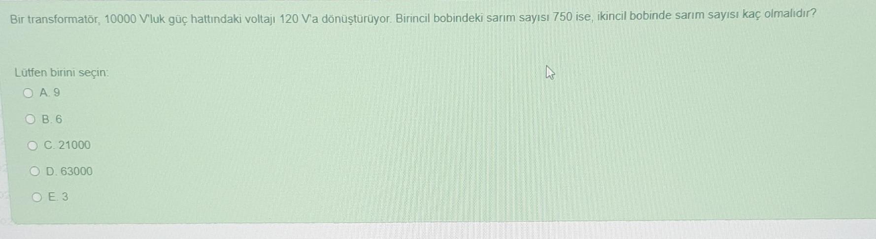Solved Bir transformatōr, 10000 Vluk güç hattındaki voltajı | Chegg.com