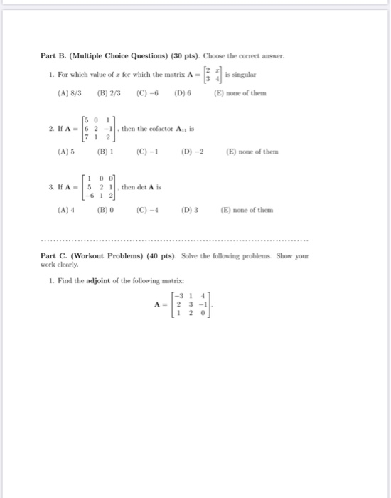 Solved Part B. (Multiple Choice Questions) (30 pts). Choose | Chegg.com
