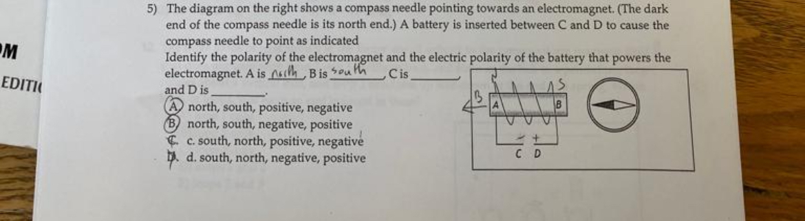 Solved The diagram on the right shows a compass needle | Chegg.com