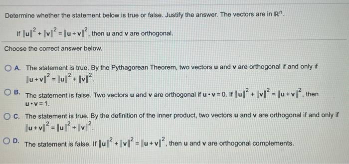 Solved Determine whether the statement below is true or | Chegg.com