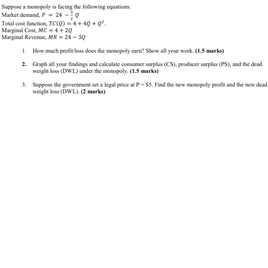 Solved Suppose a monopoly is facing the following | Chegg.com