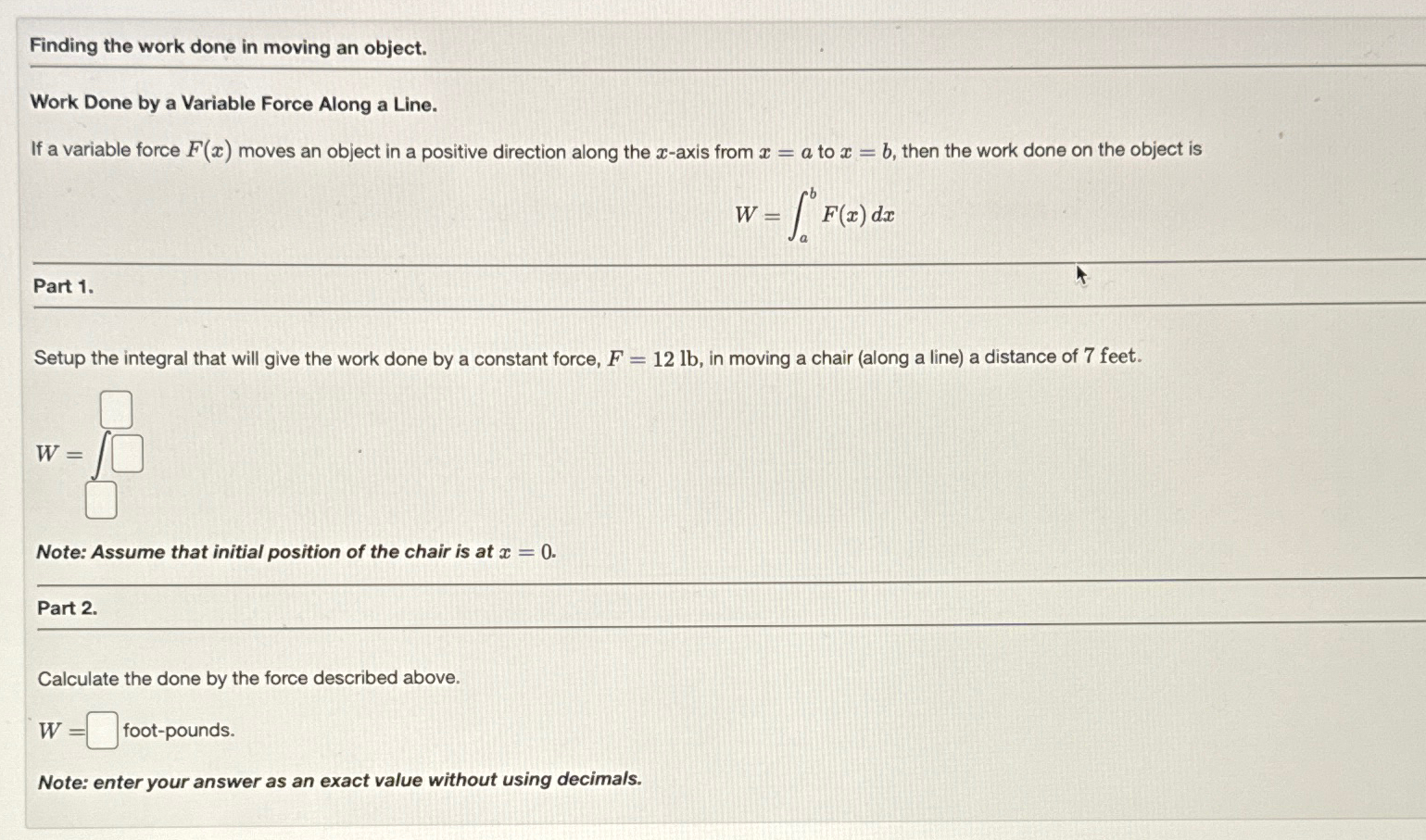 Solved Finding the work done in moving an object.Work Done | Chegg.com