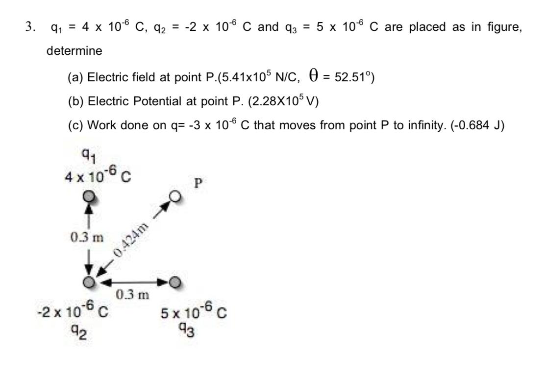 Solved q1=4×10-6C,q2=-2×10-6C ﻿and q3=5×10-6C ﻿are placed as | Chegg.com