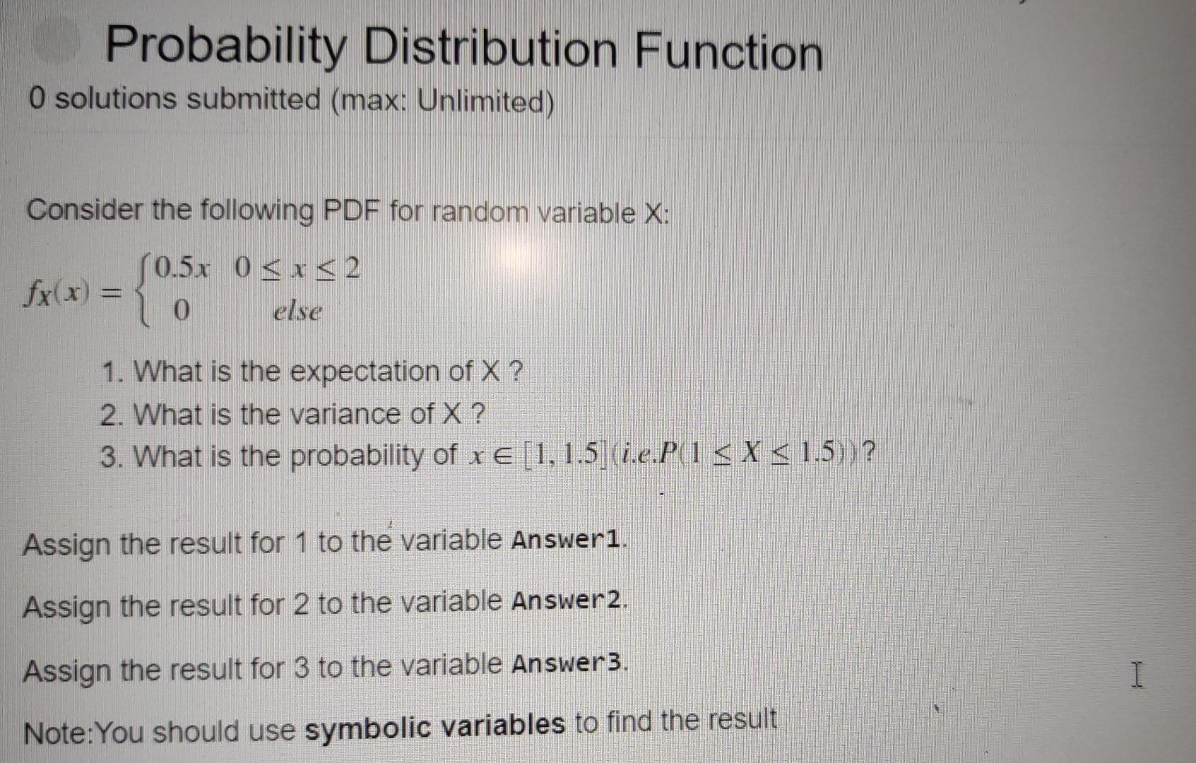 Solved Probability Distribution Function O solutions | Chegg.com
