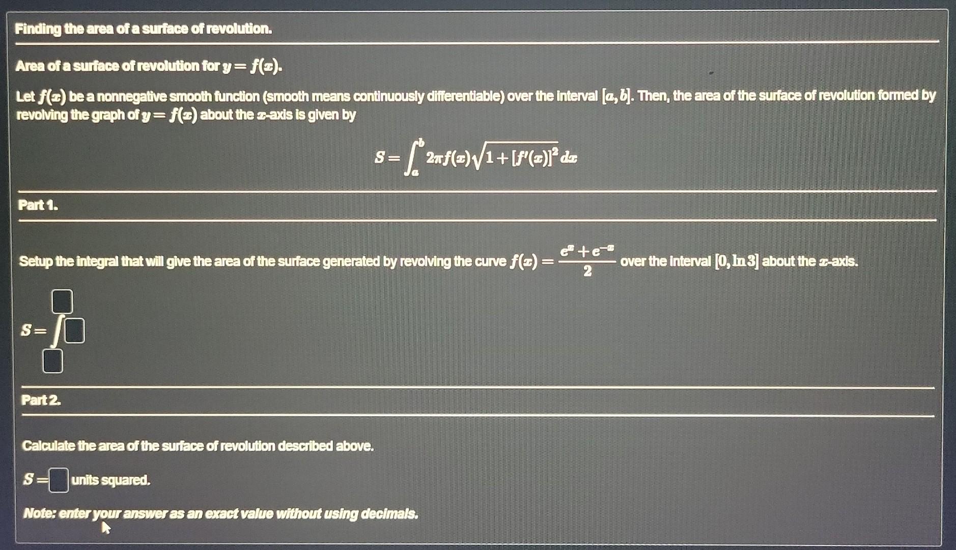 Solved Area of a surface of revolution for y=f(x). Let f(x) | Chegg.com