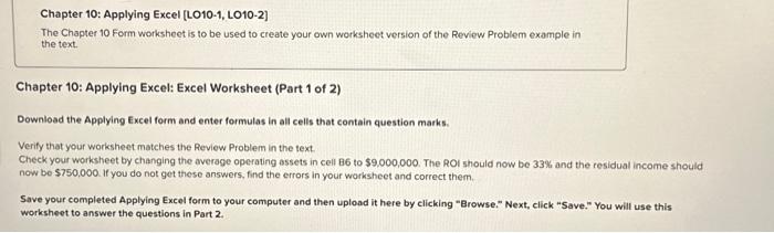 Solved Chapter 10: Applying Excel [LO10-1, LO10-2] The | Chegg.com