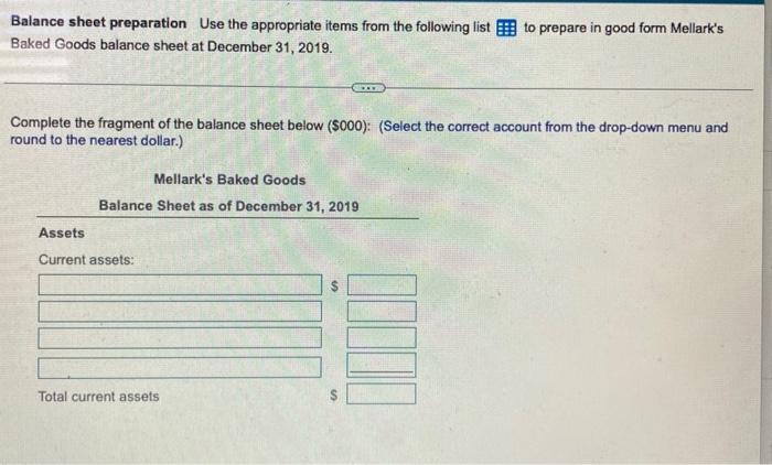 Balance sheet preparation Use the appropriate items | Chegg.com