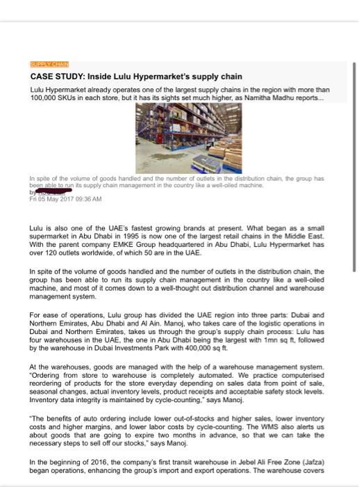 Solved CASE STUDY: Inside Lulu Hypermarket's supply chain | Chegg.com