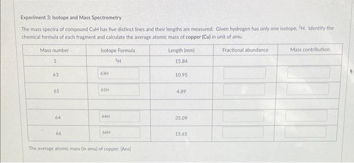 Solved Experiment 3: Isotope and Mass Spectrometry The mass | Chegg.com