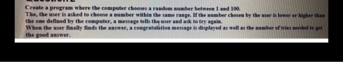 Solved Create a program where the computer chooses a random | Chegg.com