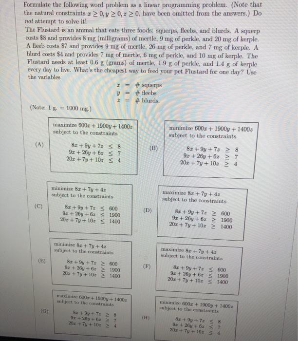 Solved Formulate the following word problem as a linear | Chegg.com