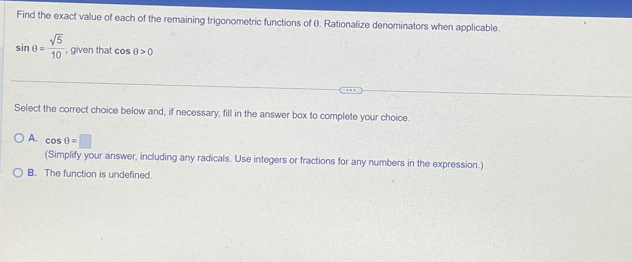 Solved Find the exact value of each of the remaining | Chegg.com