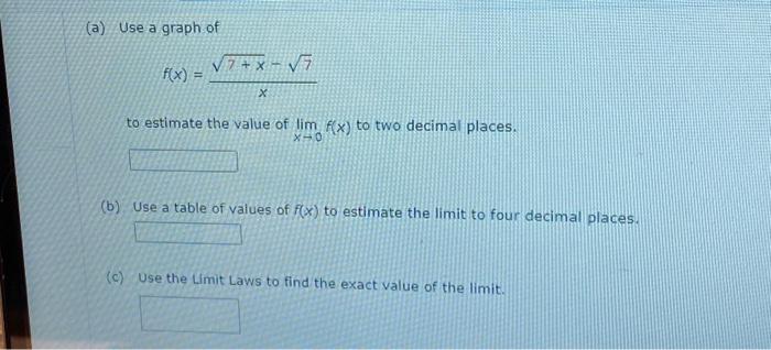 Solved (a) Use a graph of f(x) = √7+x-√7 X to estimate the | Chegg.com
