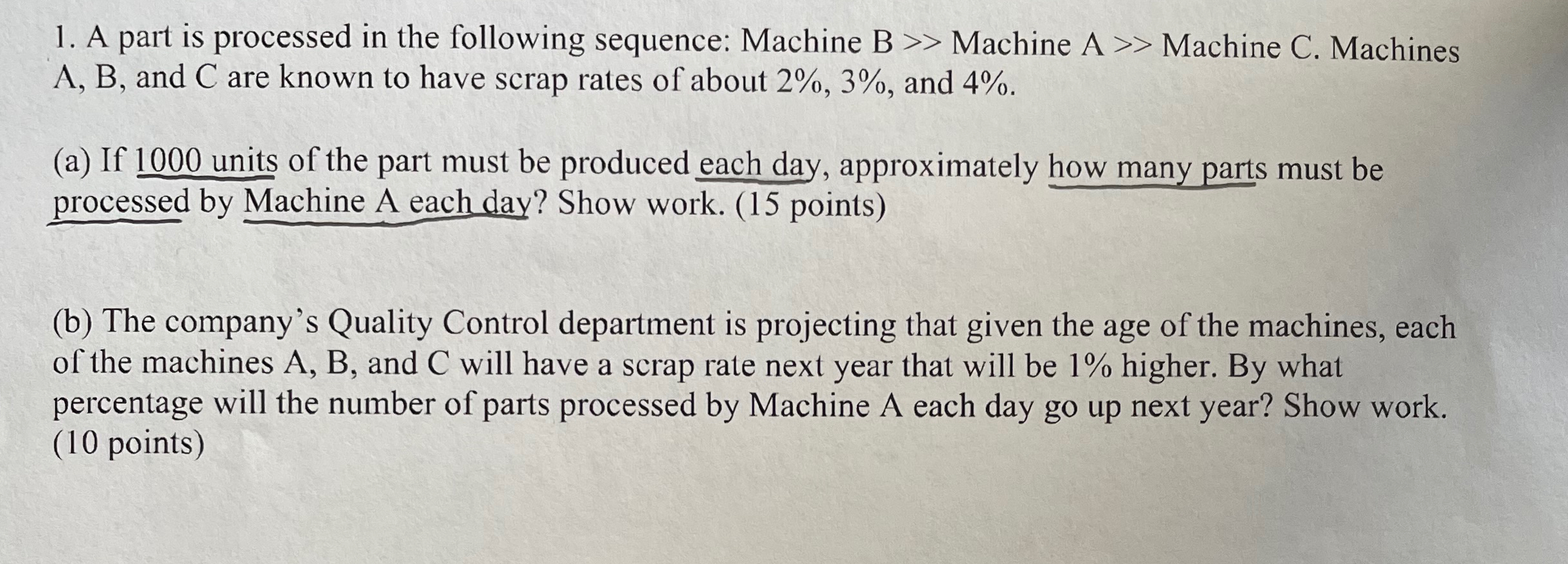 Solved A part is processed in the following sequence: | Chegg.com
