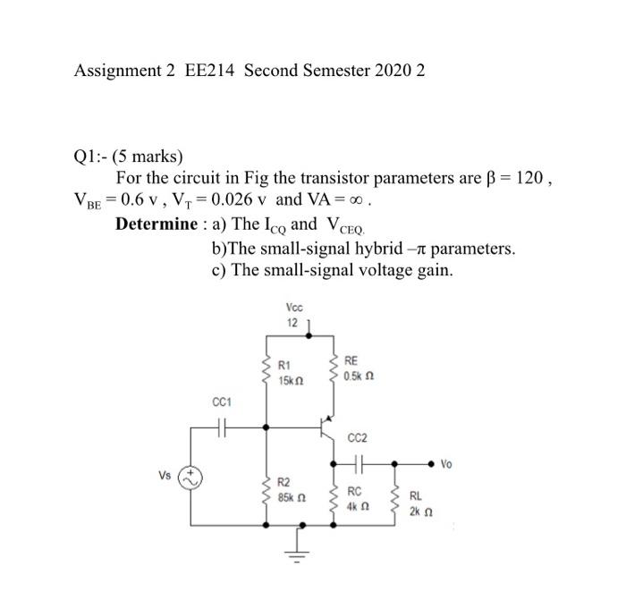 Solved Assignment 2 EE214 Second Semester 2020 2 Q1:- (5 | Chegg.com