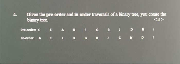 Solved Given the pre-order and in-order traversals of a | Chegg.com