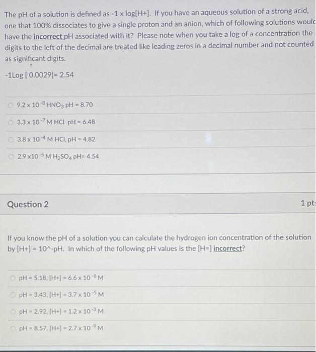 Solved The pH of a solution is defined as −1×log[H+]. If you | Chegg.com