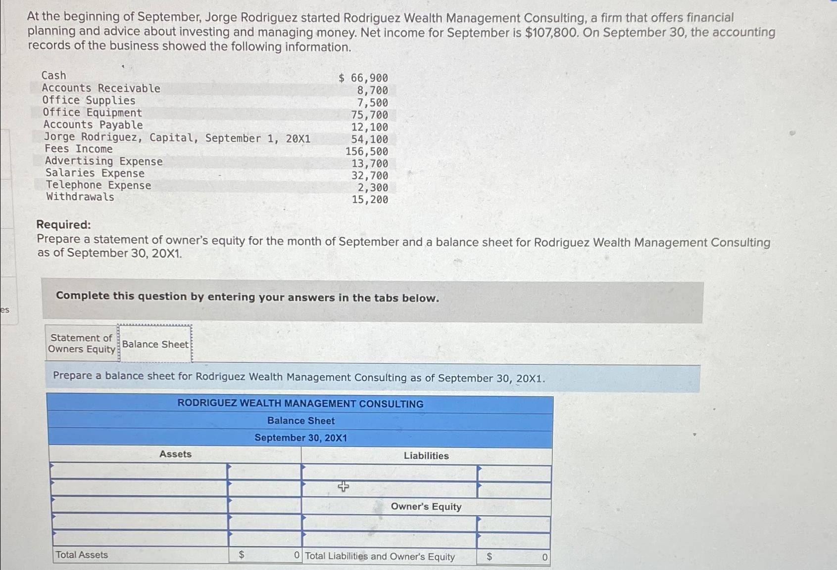 Solved At the beginning of September, Jorge Rodriguez | Chegg.com