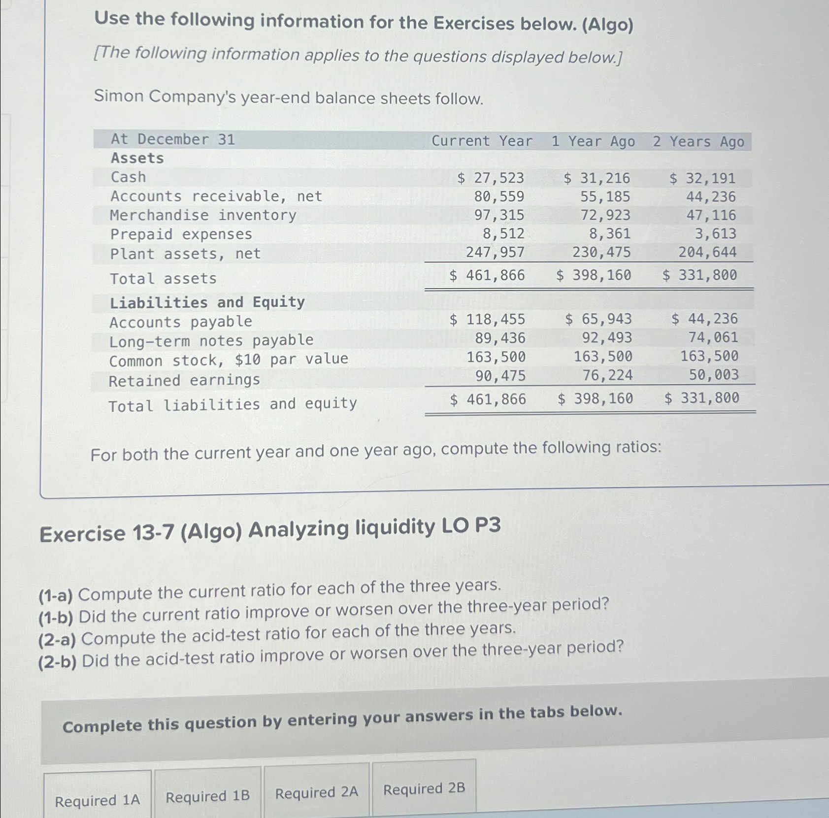 Solved Use the following information for the Exercises | Chegg.com