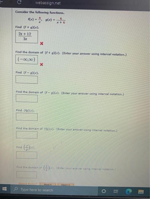 Solved c webassign.net 6 Consider the following functions. | Chegg.com
