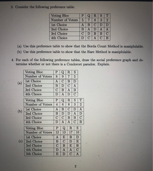 3. Consider the following preference table: Voting | Chegg.com