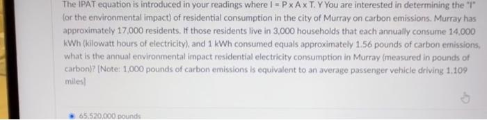 Solved The IPAT equation is introduced in your readings | Chegg.com
