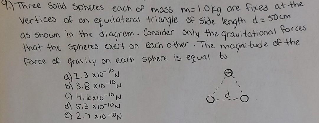 Solved 4.) Three solid spheres each of mass m=1.0kg are | Chegg.com