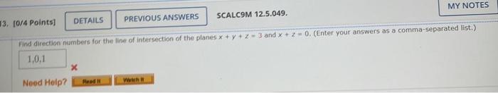 Solved Find direction numbers for the line of intersection | Chegg.com