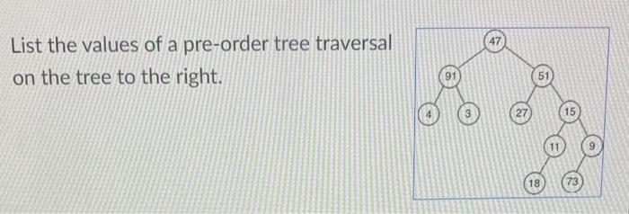 Solved List the values of a pre-order tree traversal on the | Chegg.com