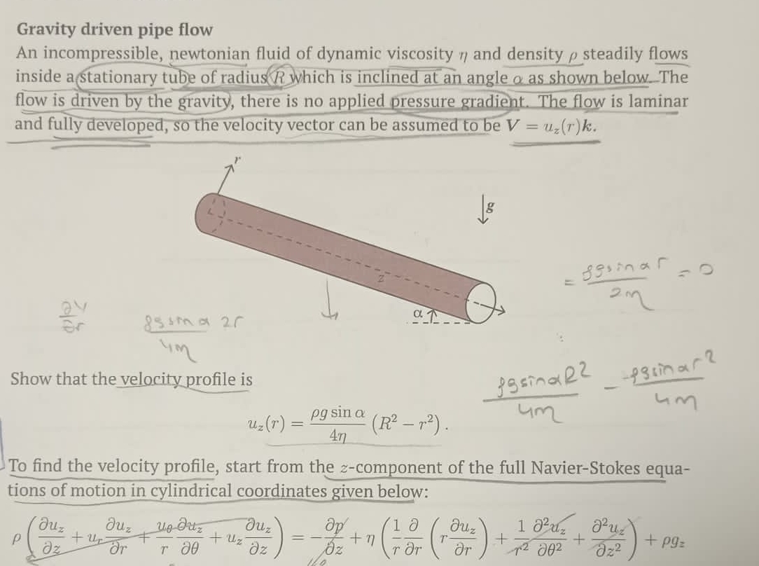 Solved Gravity driven pipe flowAn incompressible, newtonian | Chegg.com