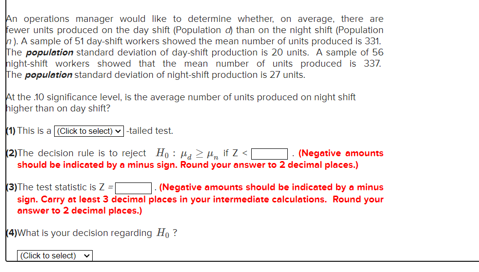 Solved An operations manager would like to determine | Chegg.com