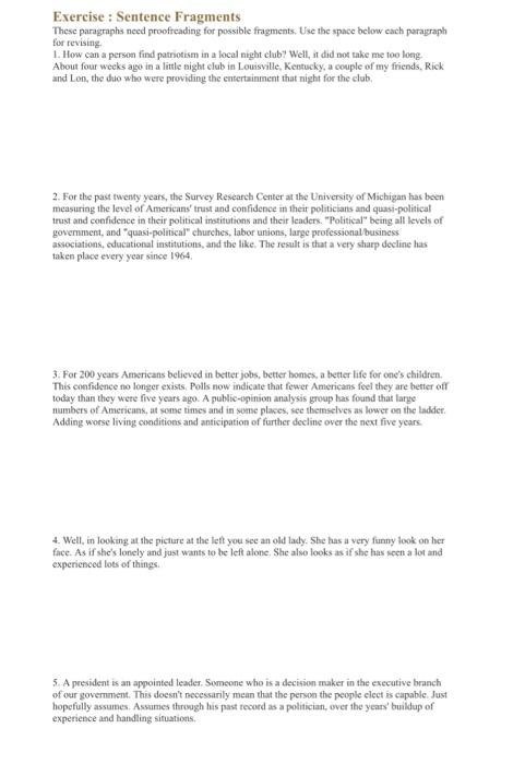 Exercise: Sentence Fragments These paragraphs need | Chegg.com