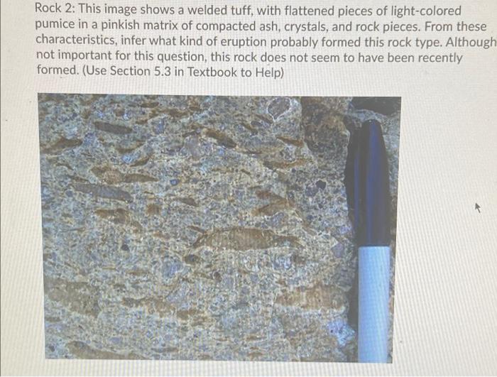 Solved Rock 2: This image shows a welded tuff, with | Chegg.com