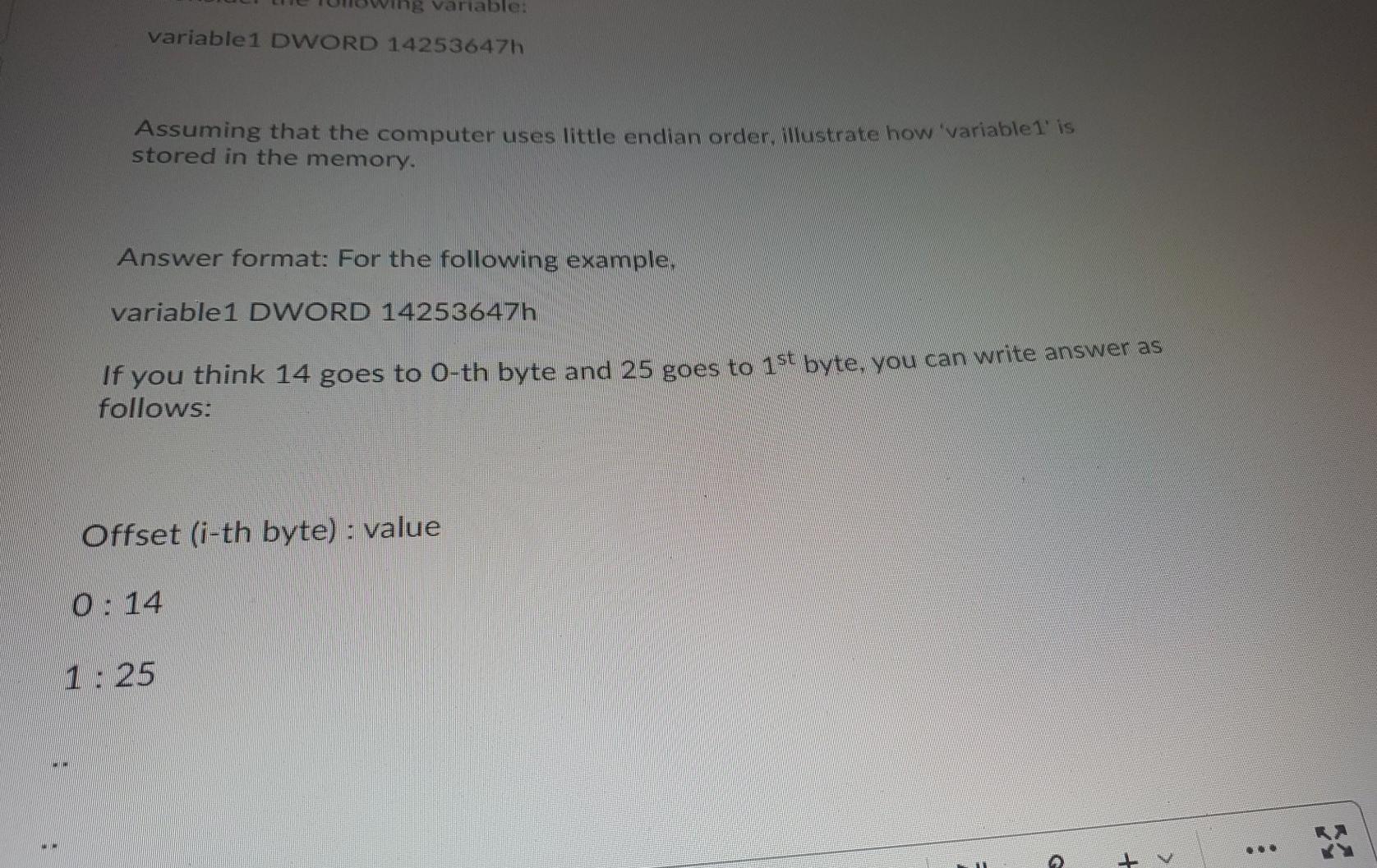 Solved variable: variable 1 DWORD 14253647h Assuming that | Chegg.com