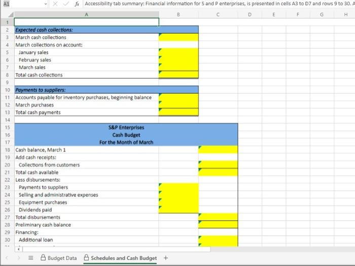 A1 fx Accessibility tab summary: Financial | Chegg.com