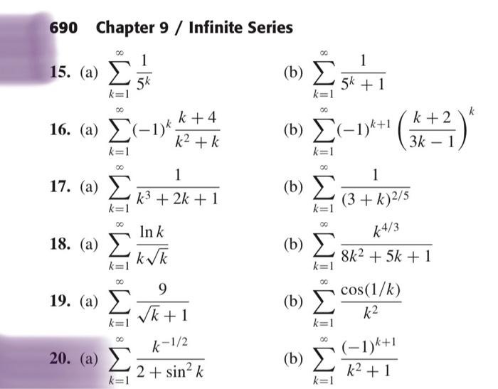 Solved 690 Chapter 9 / Infinite Series 00 1 15. (a) Σ () 5k | Chegg.com