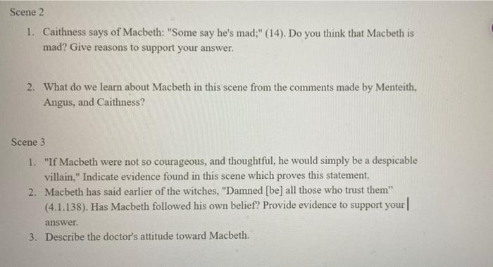 Scene 2 1. Caithness says of Macbeth: "Some say he's | Chegg.com