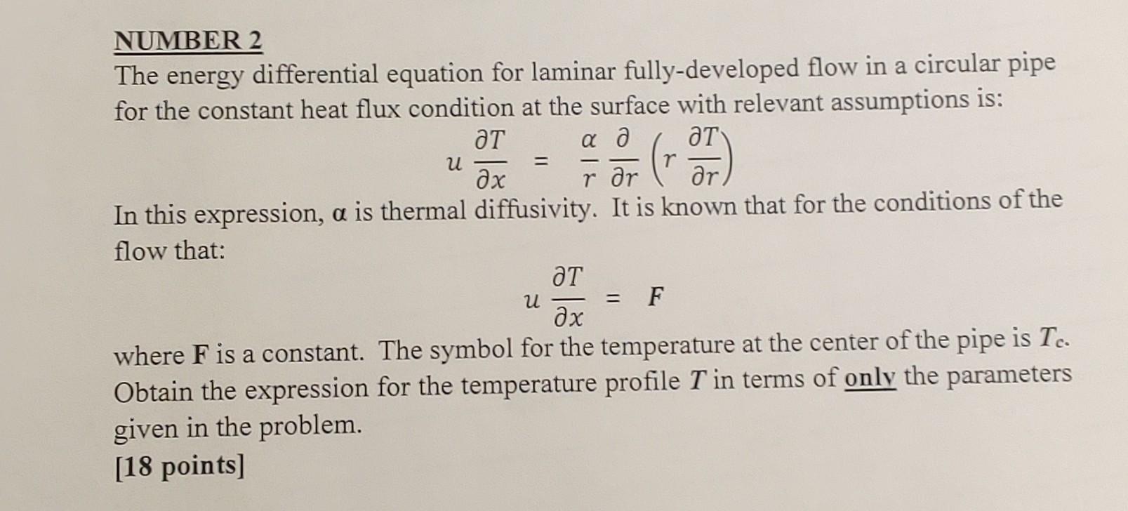 Solved NUMBER 2 The energy differential equation for laminar | Chegg.com