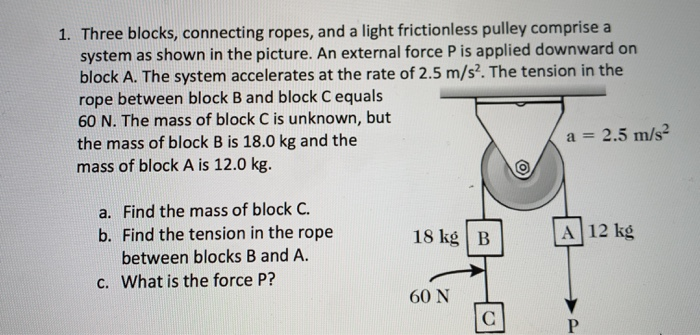 Solved 1. Three blocks, connecting ropes, and a light | Chegg.com