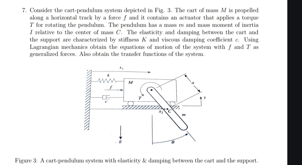 Solved Consider the cart-pendulum system depicted in Fig. 3. | Chegg.com