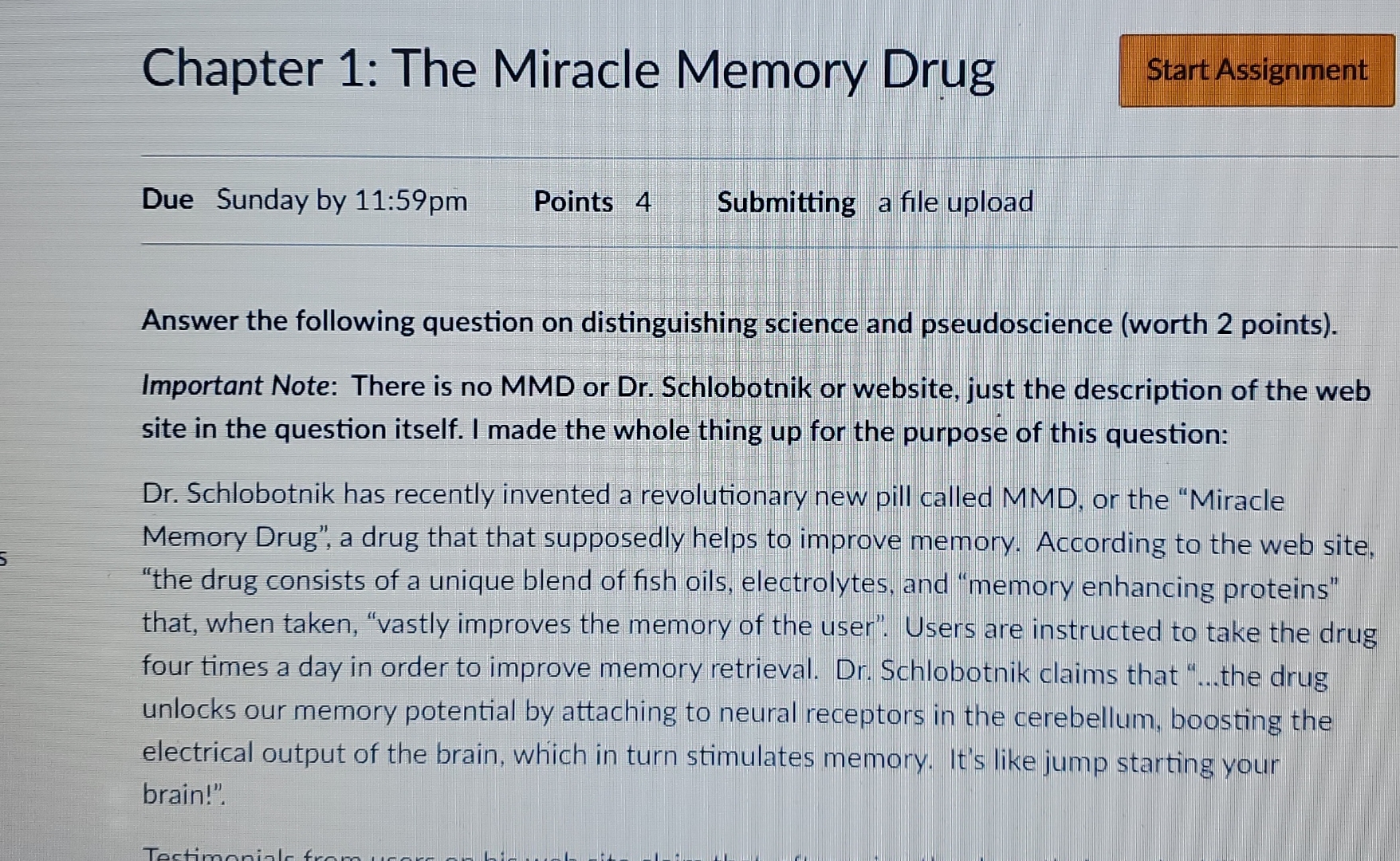 Solved Chapter 1: The Miracle Memory DrugStart AssignmentDue | Chegg.com