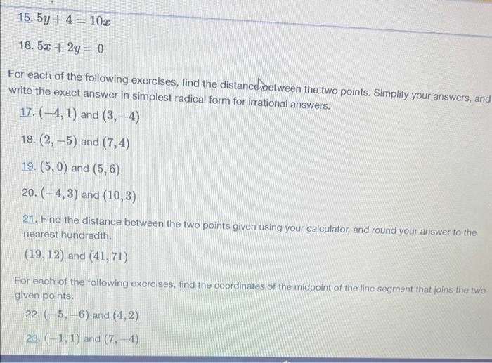 Solved 15. 5y+4=10x 16. 5x+2y=0 For each of the following | Chegg.com